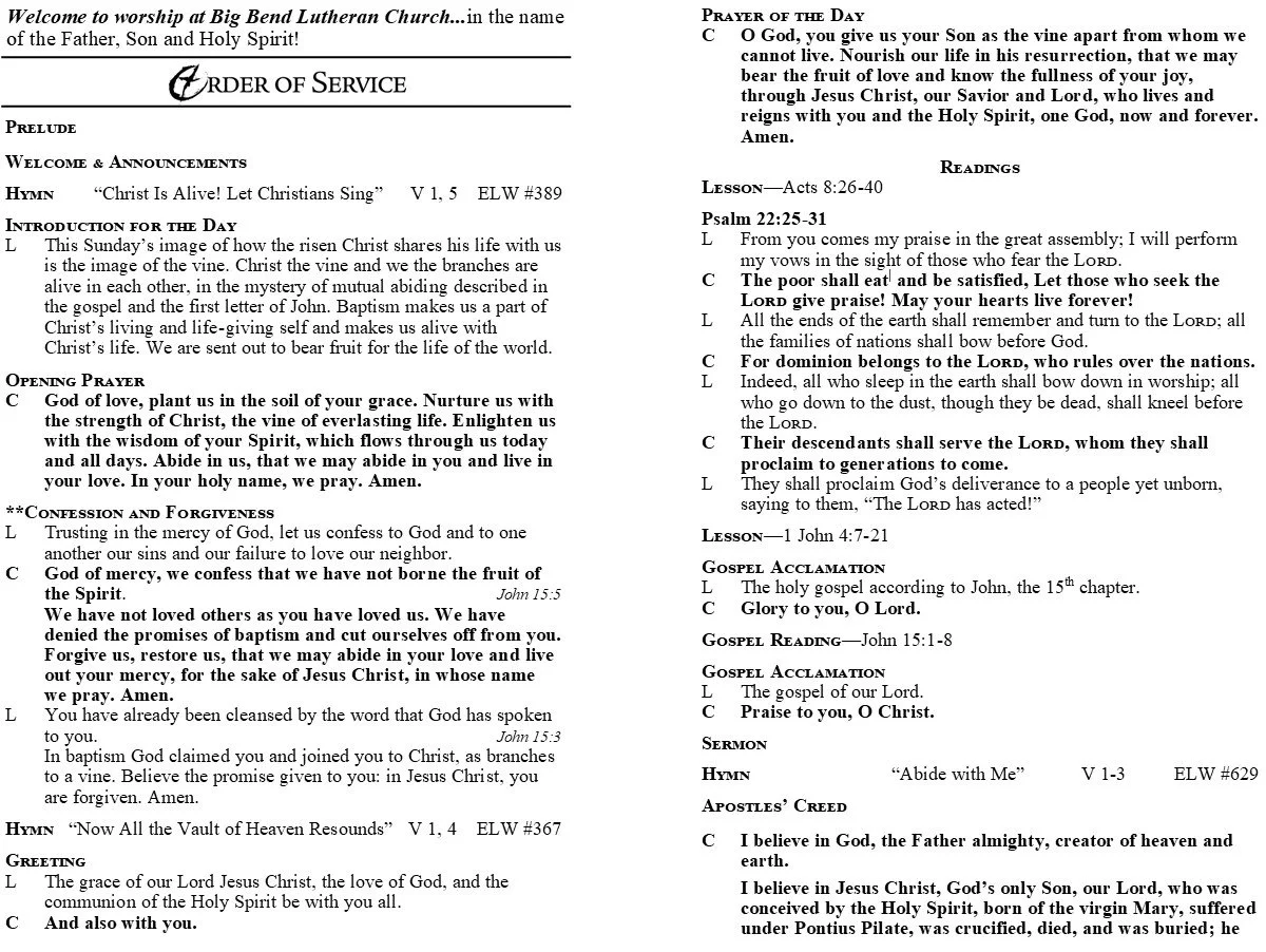 Bulletins — Big Bend Lutheran Church