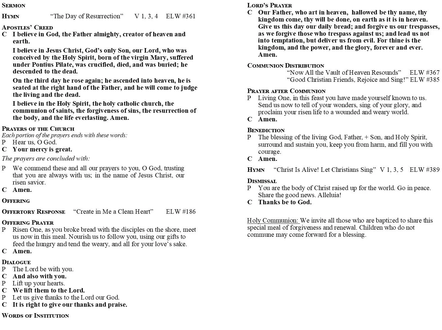 Bulletins — Big Bend Lutheran Church