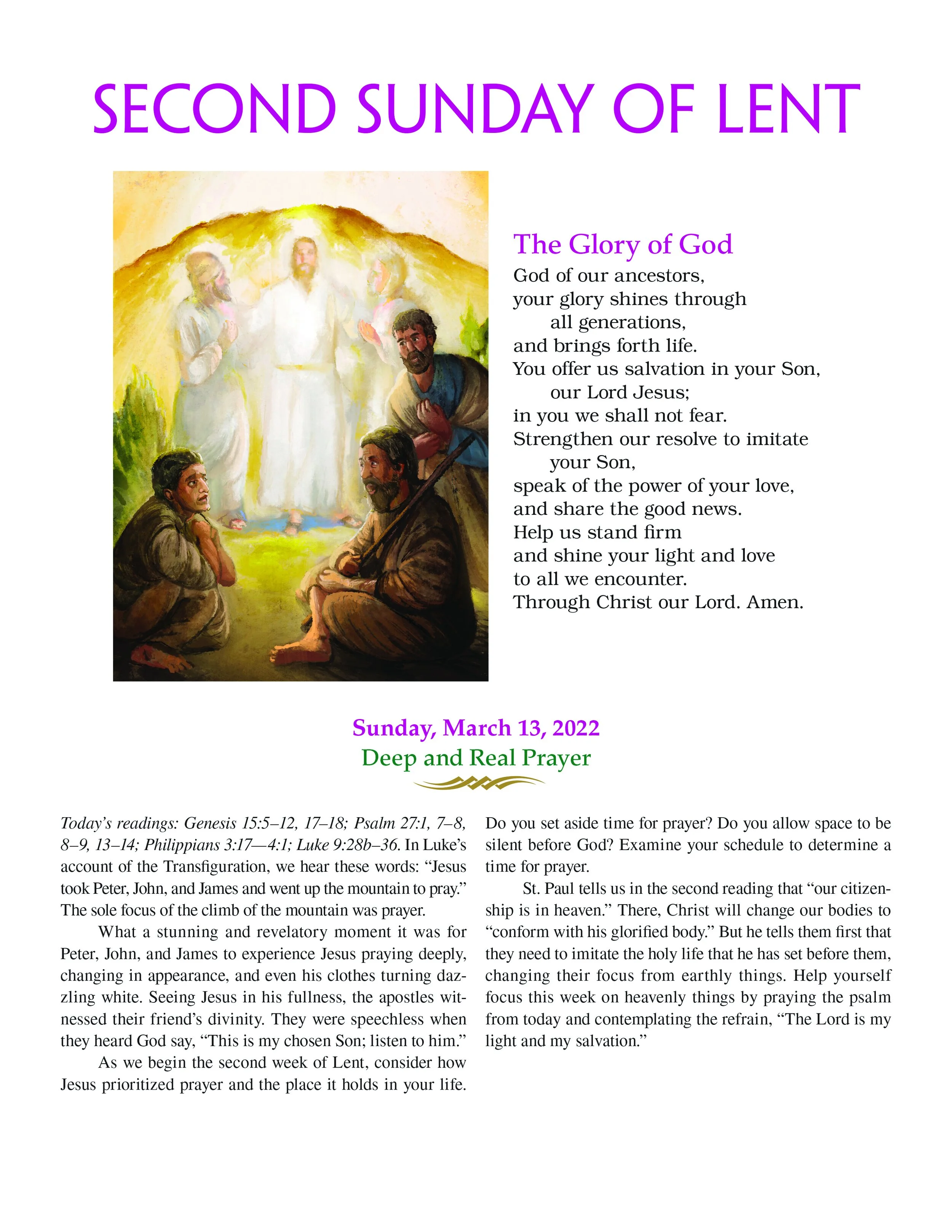 Prayer and Reflection on the 2nd Sunday of Lent — St. Benedict Parish