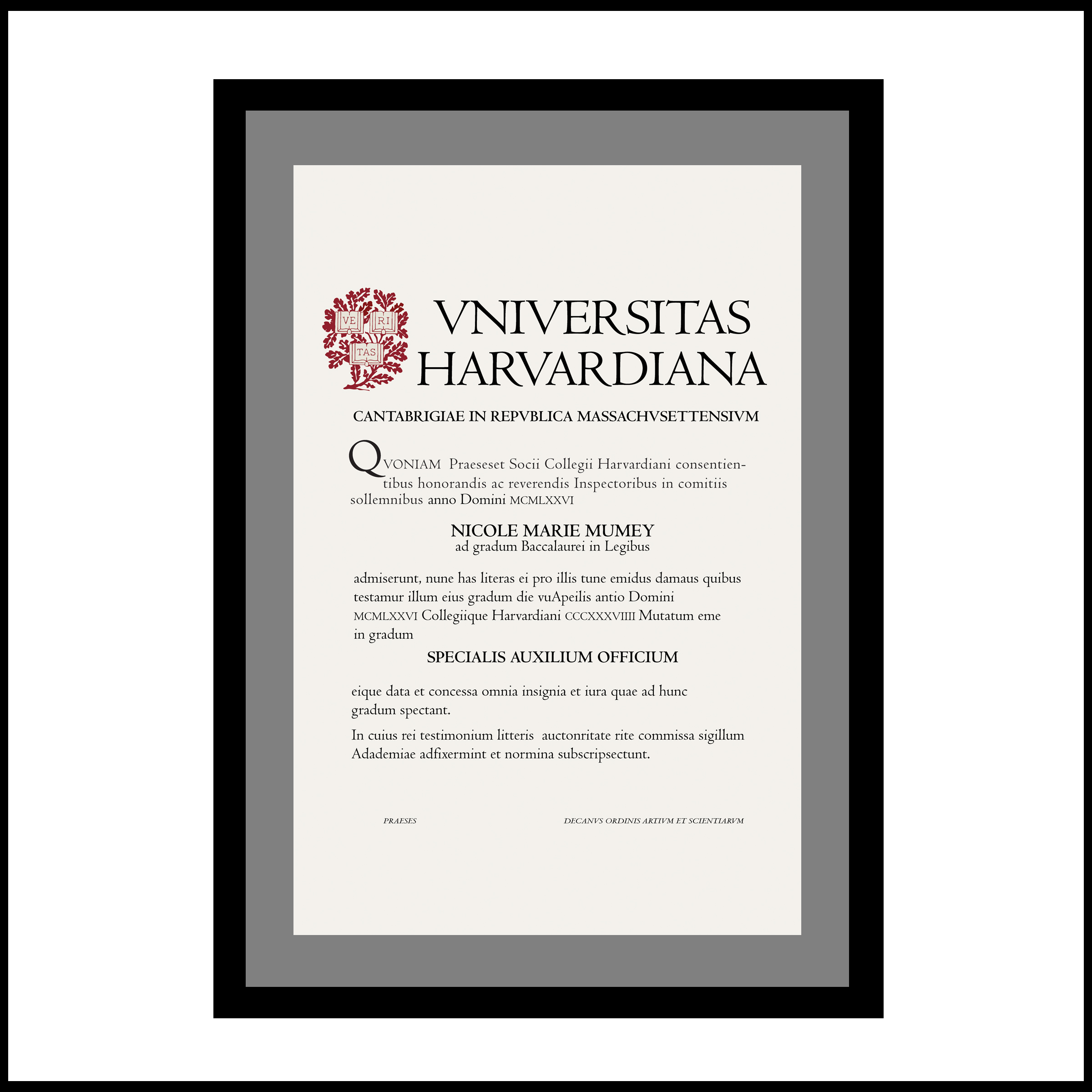 Harvard Diploma Latin