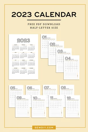 Free Printable 2023 Monthly Calendar — Sew DIY