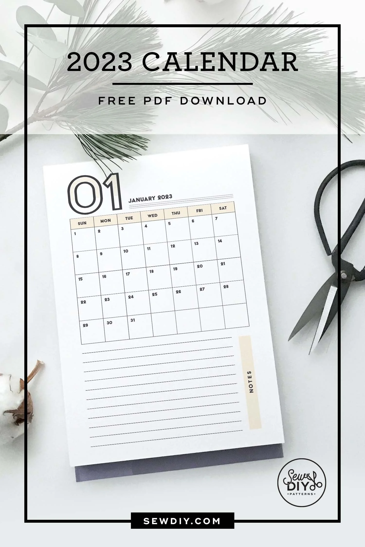 Free Printable 2023 Monthly Calendar — Sew DIY