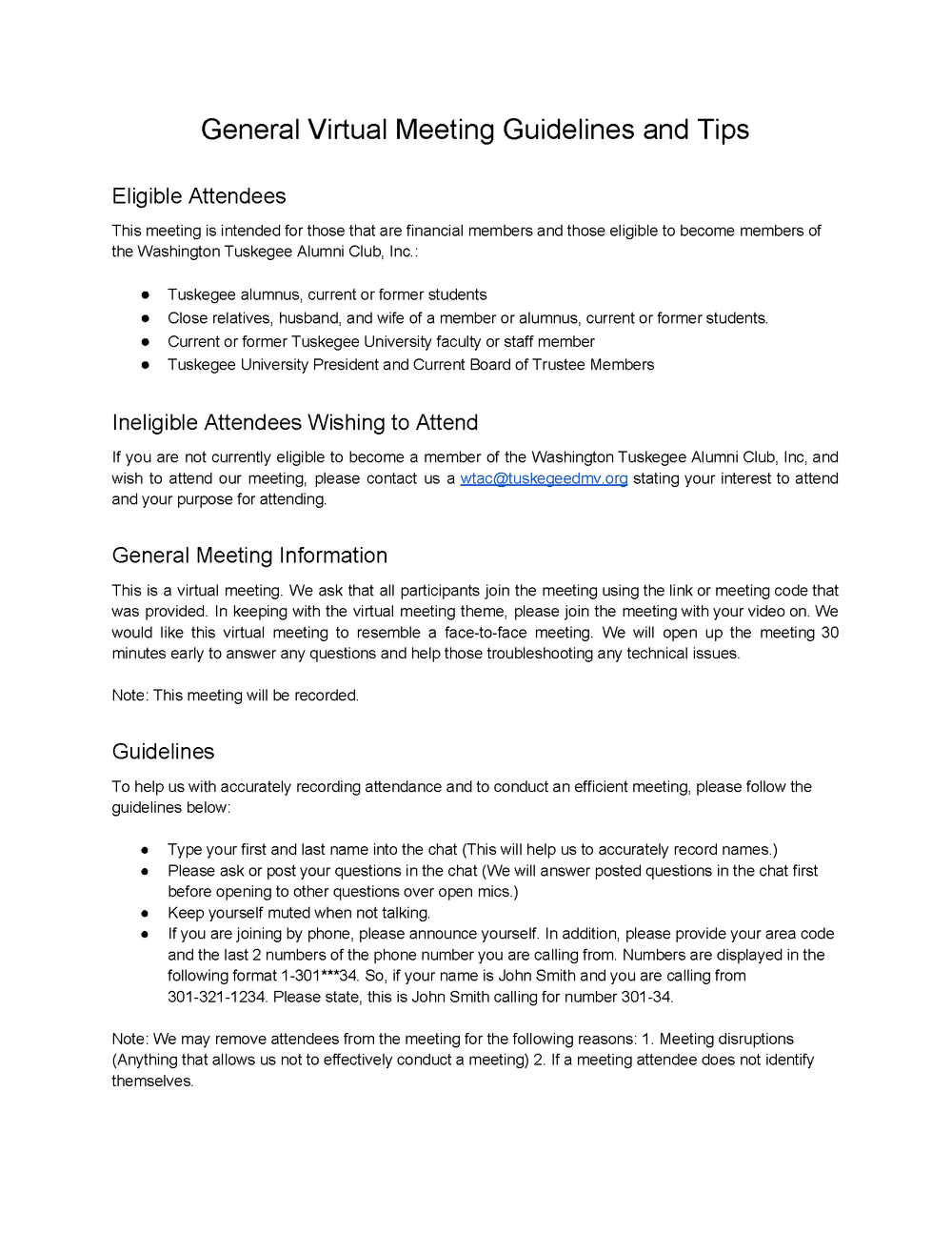 General Virtual Meeting Guidelines and Tips — Washington Tuskegee ...