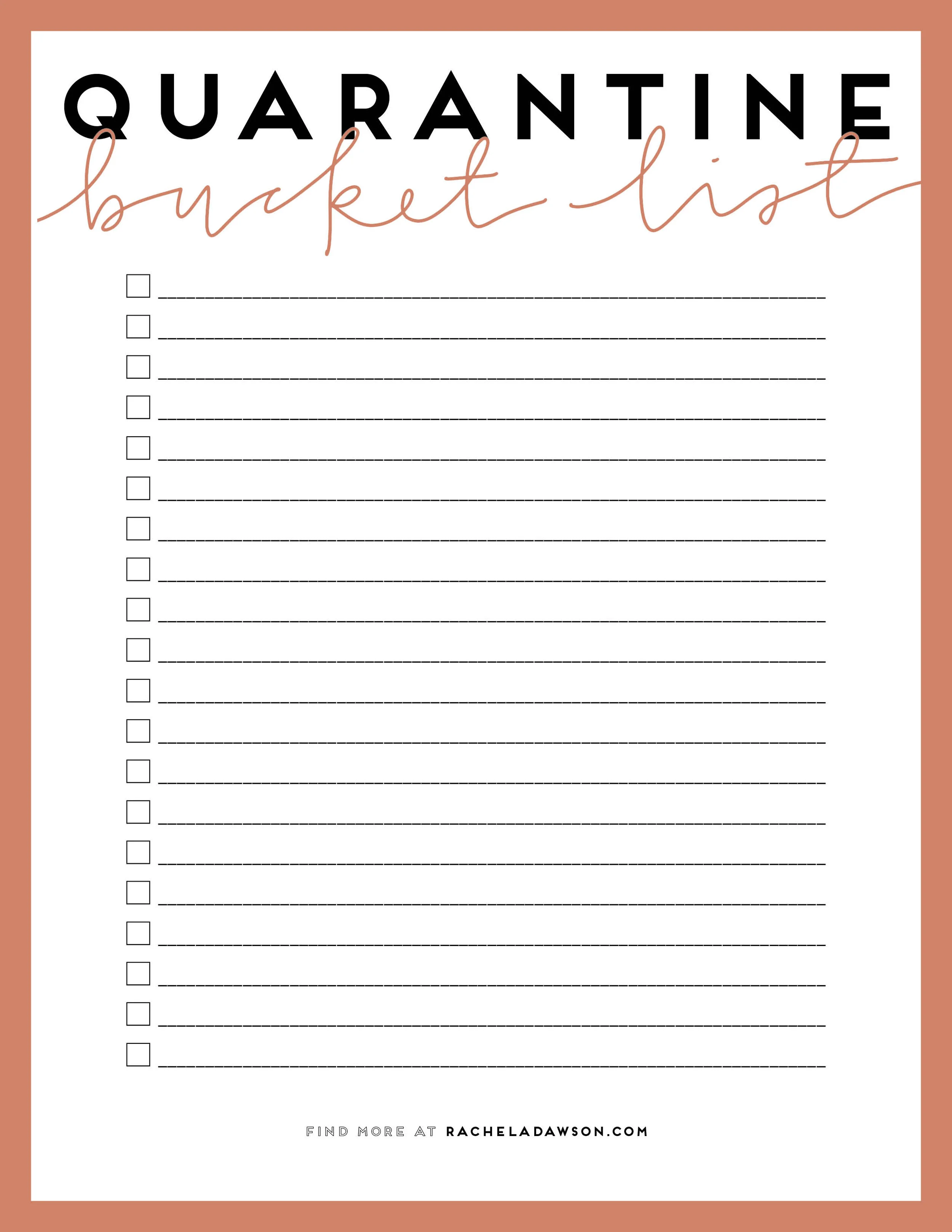 A Quarantine Bucket List (50+ ideas + a free printable!) — rachel a. dawson