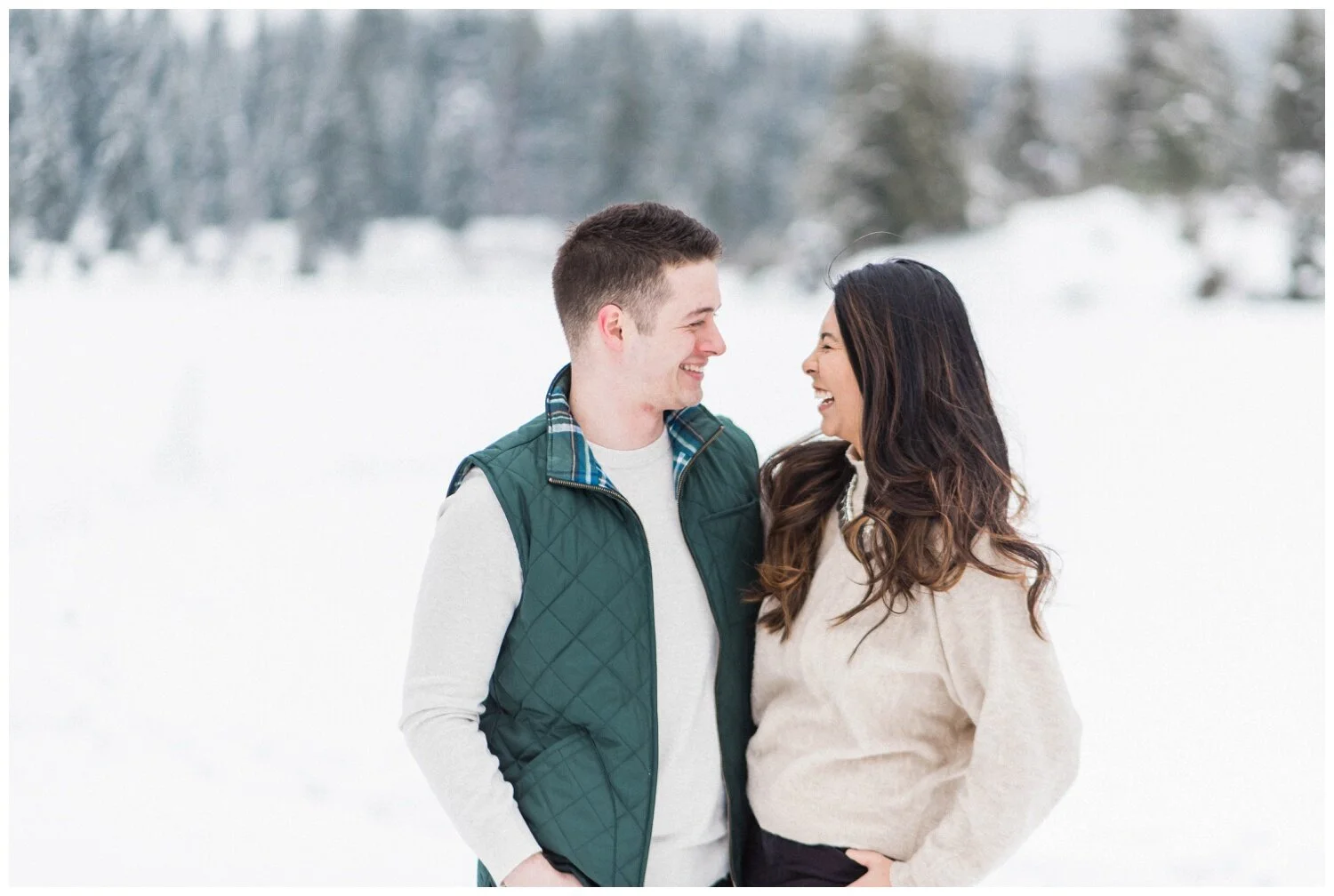 Russell & Alex's Snowy Gold Creek Pond Engagement Session | B. Jones ...
