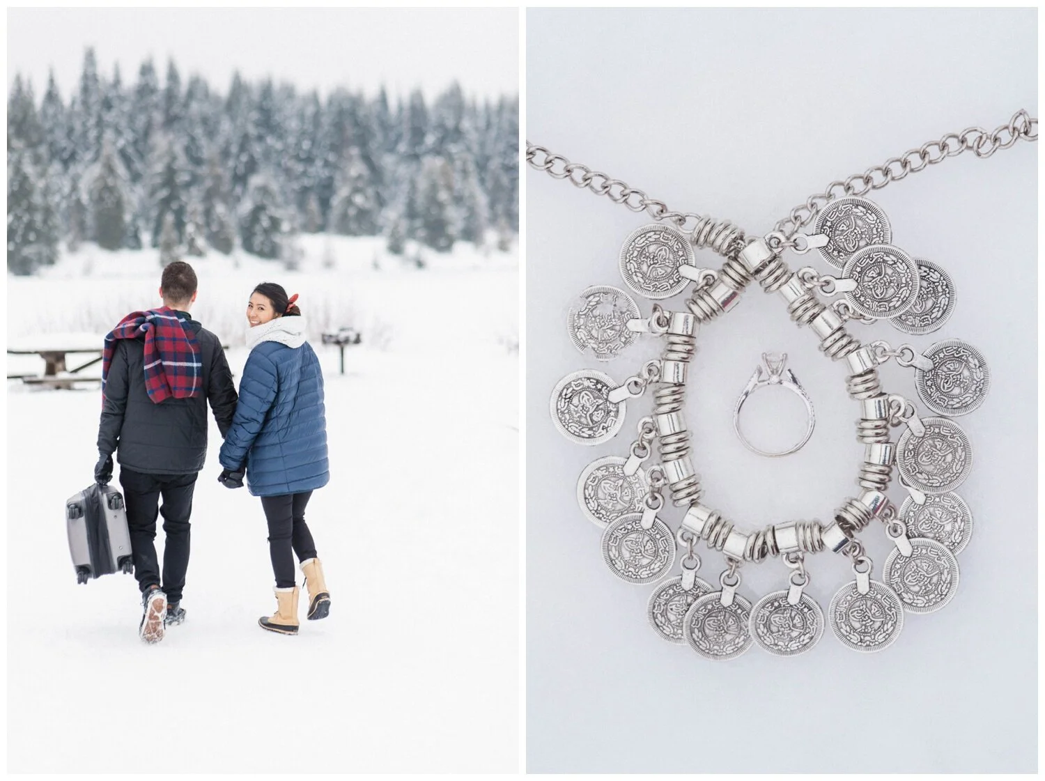 Russell & Alex's Snowy Gold Creek Pond Engagement Session | B. Jones ...