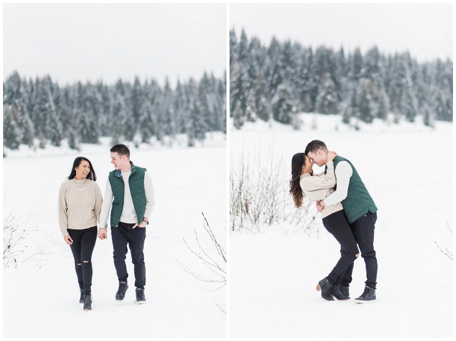 Russell & Alex's Snowy Gold Creek Pond Engagement Session | B. Jones ...