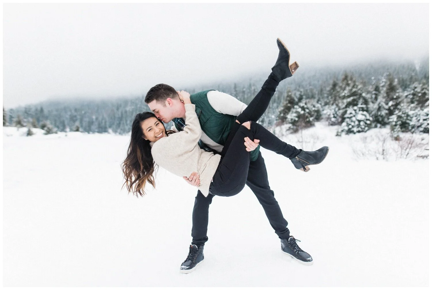 Russell & Alex's Snowy Gold Creek Pond Engagement Session | B. Jones ...