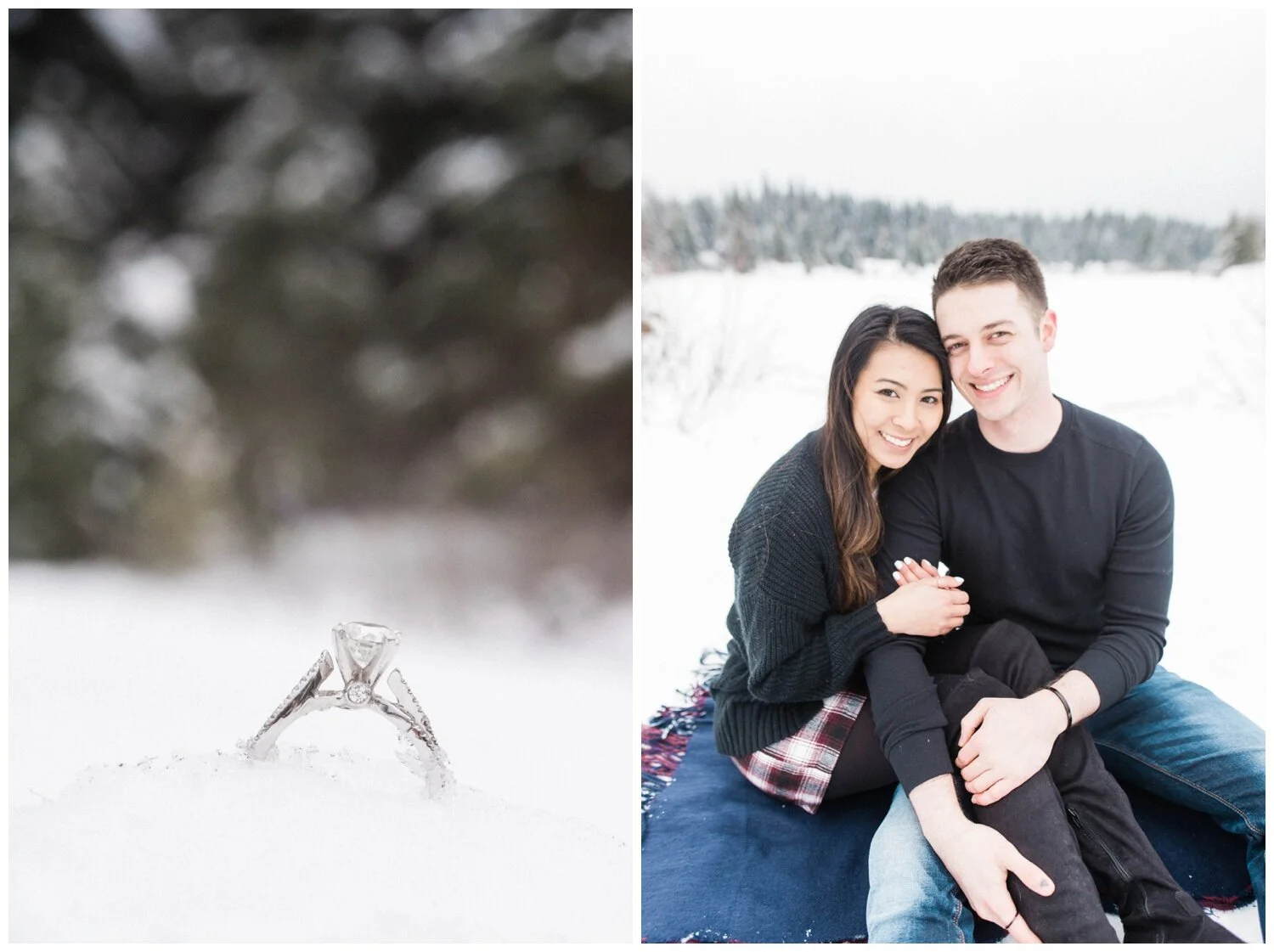 Russell & Alex's Snowy Gold Creek Pond Engagement Session | B. Jones ...