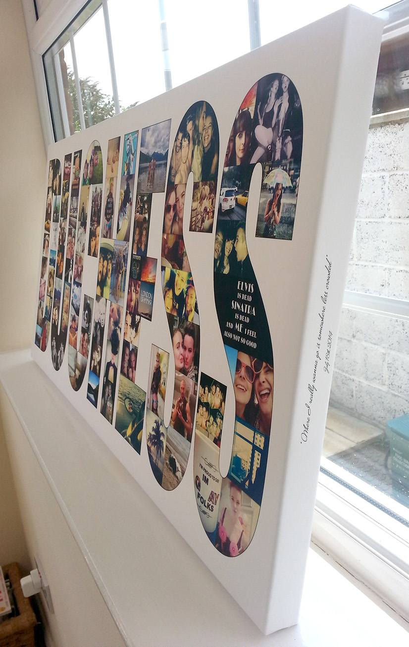 Text Shape Photo Collage Canvas Print — Red Canvas LTD