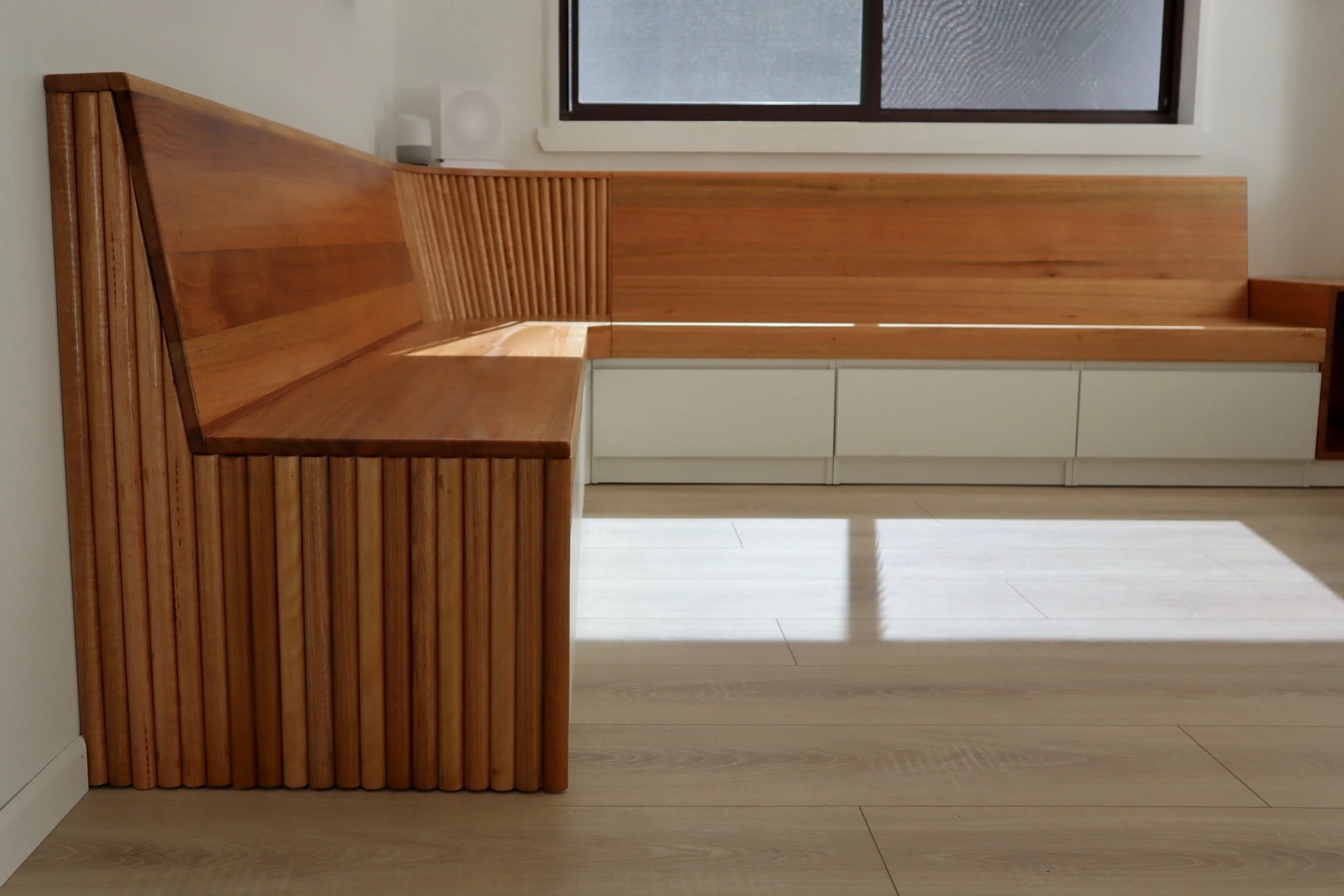 Build a banquette with fluted timber detail — Little Red Industries