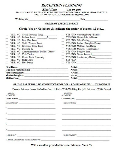 Wedding Ceremony Planning Sheet