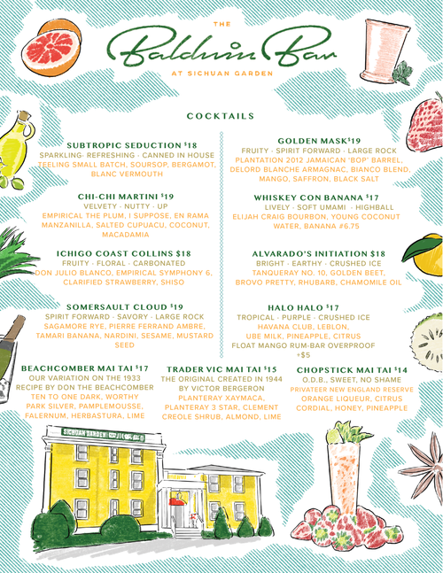 Baldwin Bar Cocktail Menu — The Baldwin Bar at Sichuan Garden