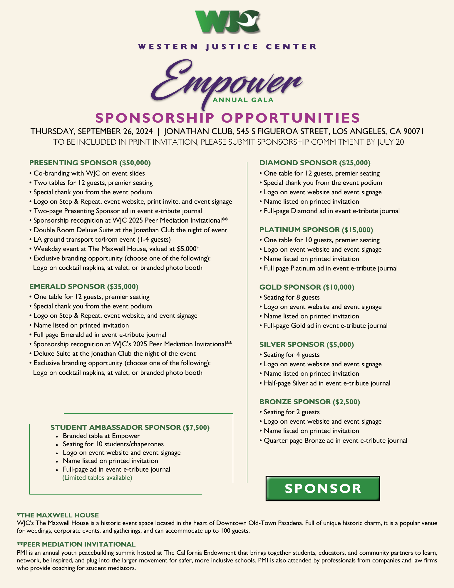 Sponsorship — Western Justice Center