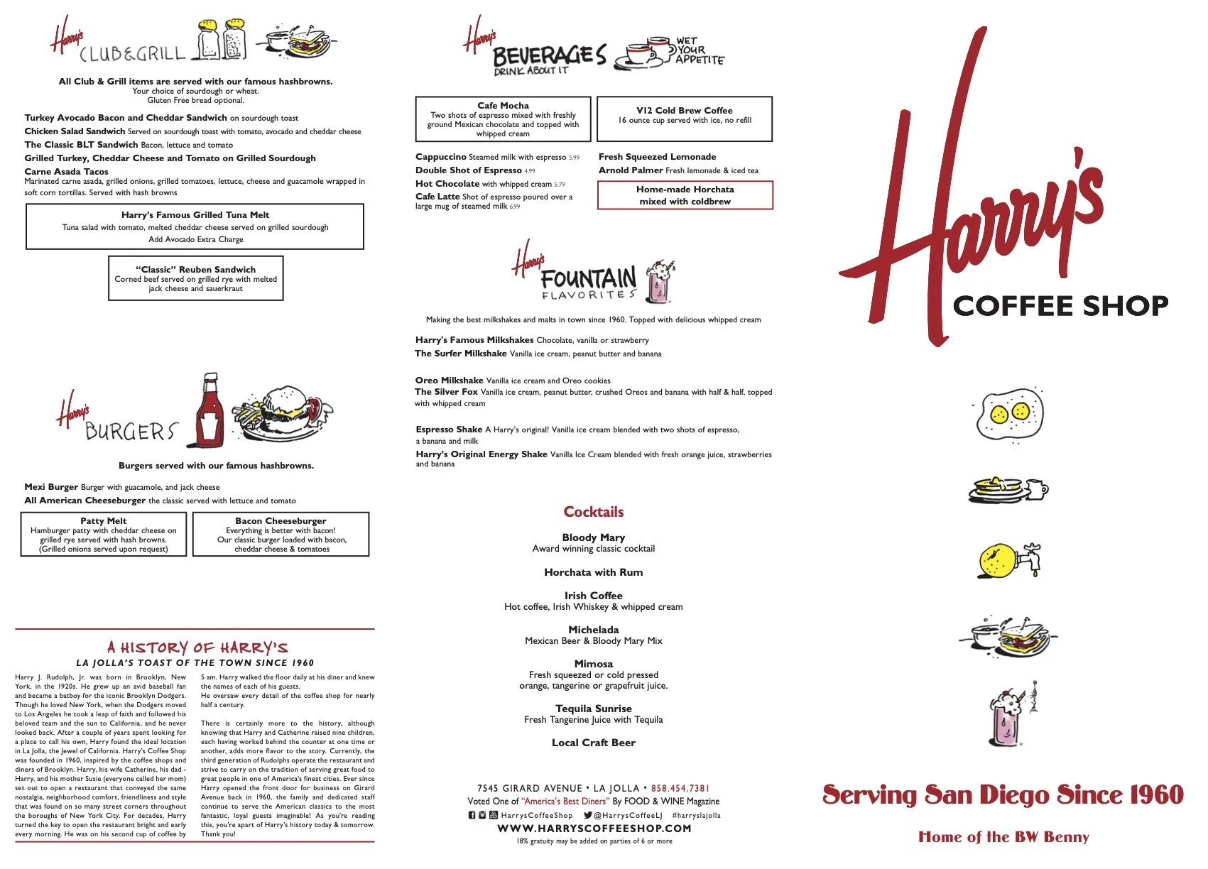 Harry's Coffee Shop Breakfast and Lunch Menu - La Jolla, CA