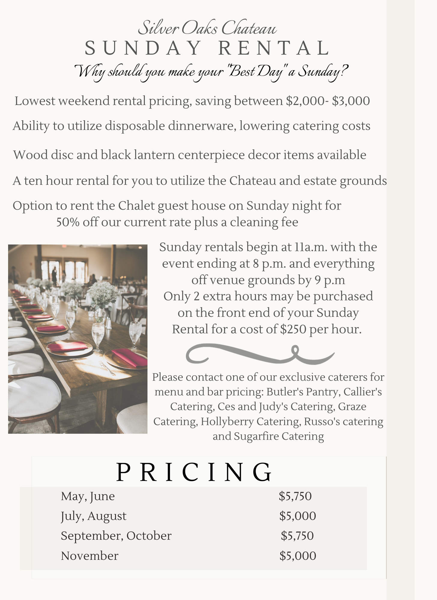 Sunday Package — Silver Oaks Chateau