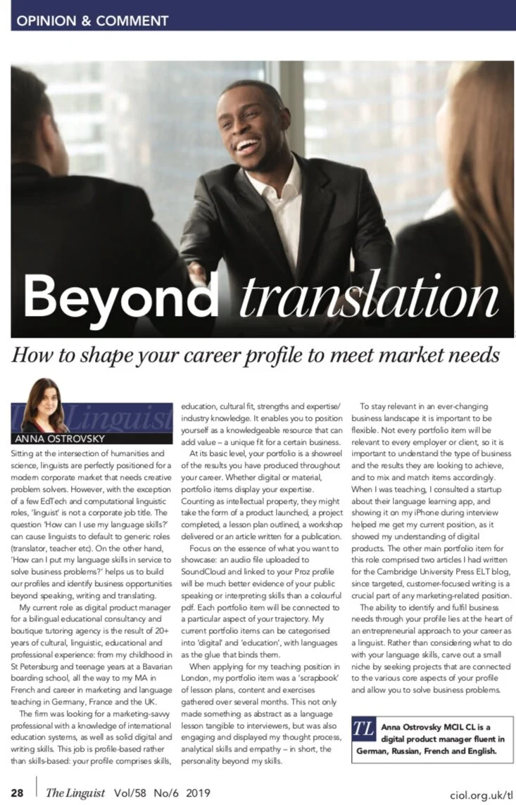 Beyond translation: How to shape your career profile to meet market ...