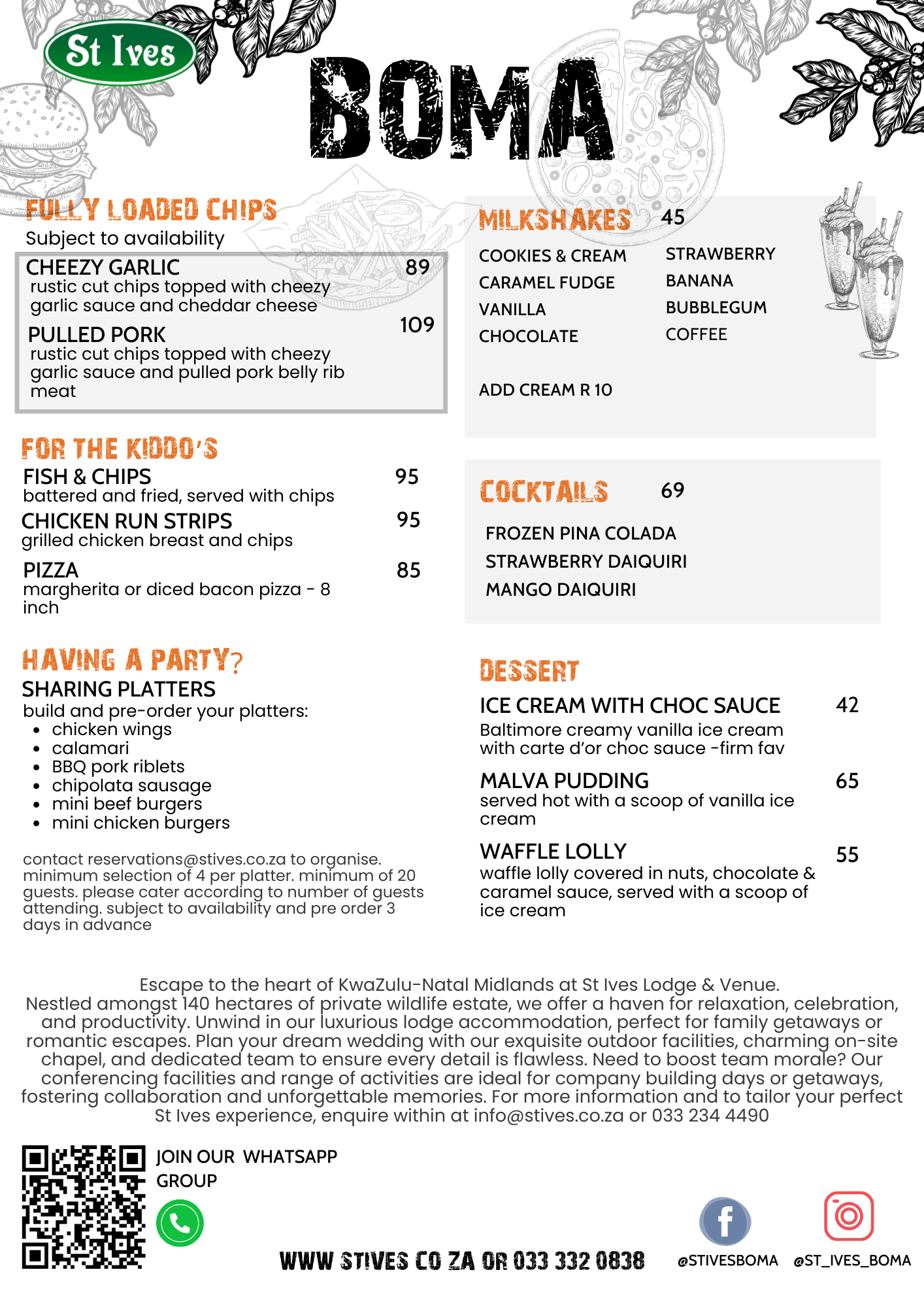 Menu Boma — St Ives Lodge & Venue