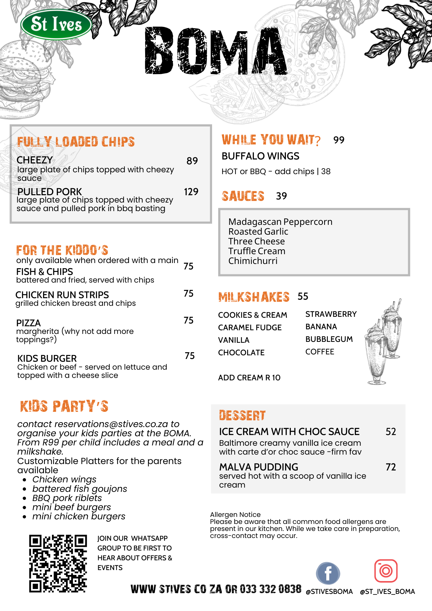 Menu Boma — St Ives Lodge & Venue