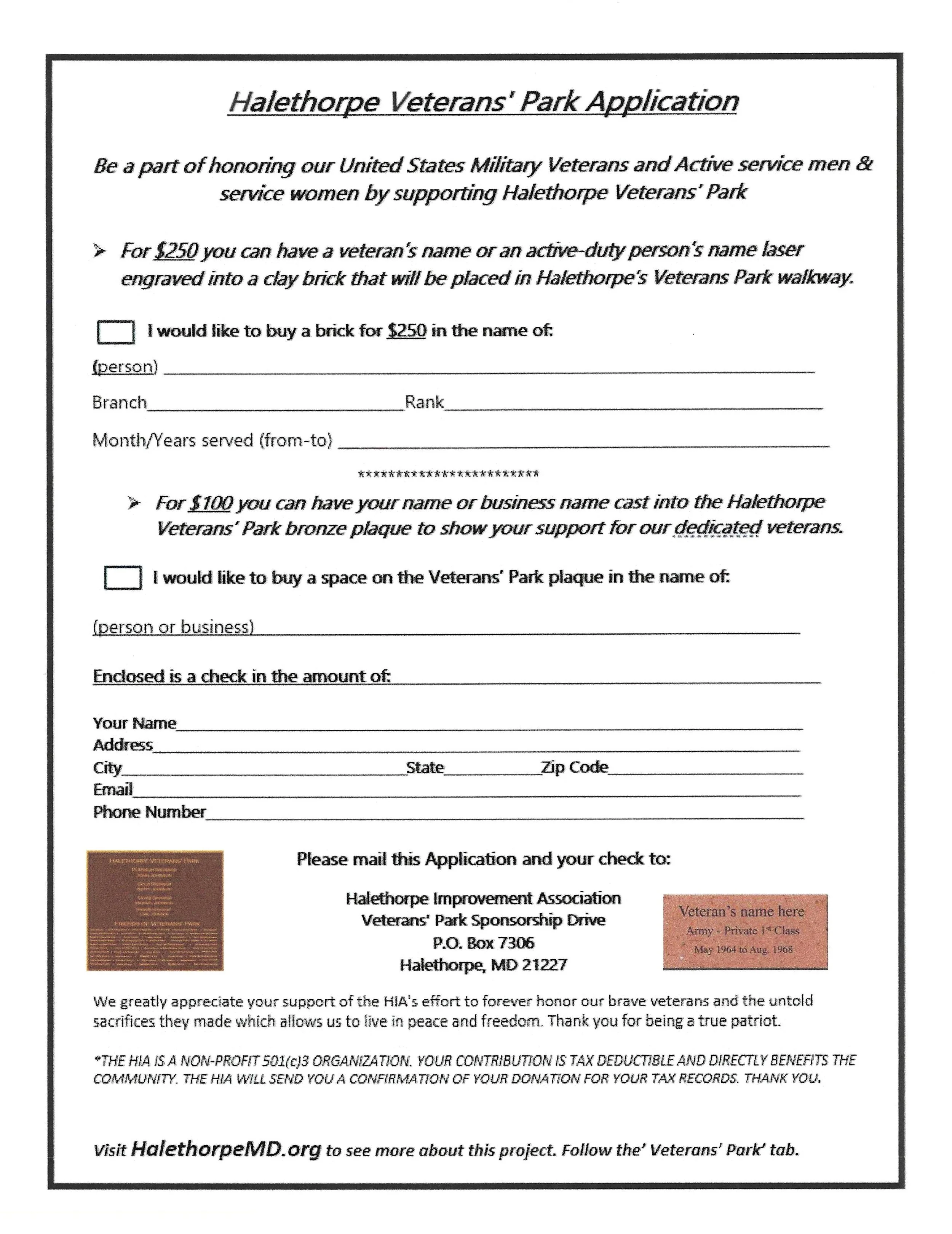 Sponsorship Application Form — Halethorpe Improvement Association