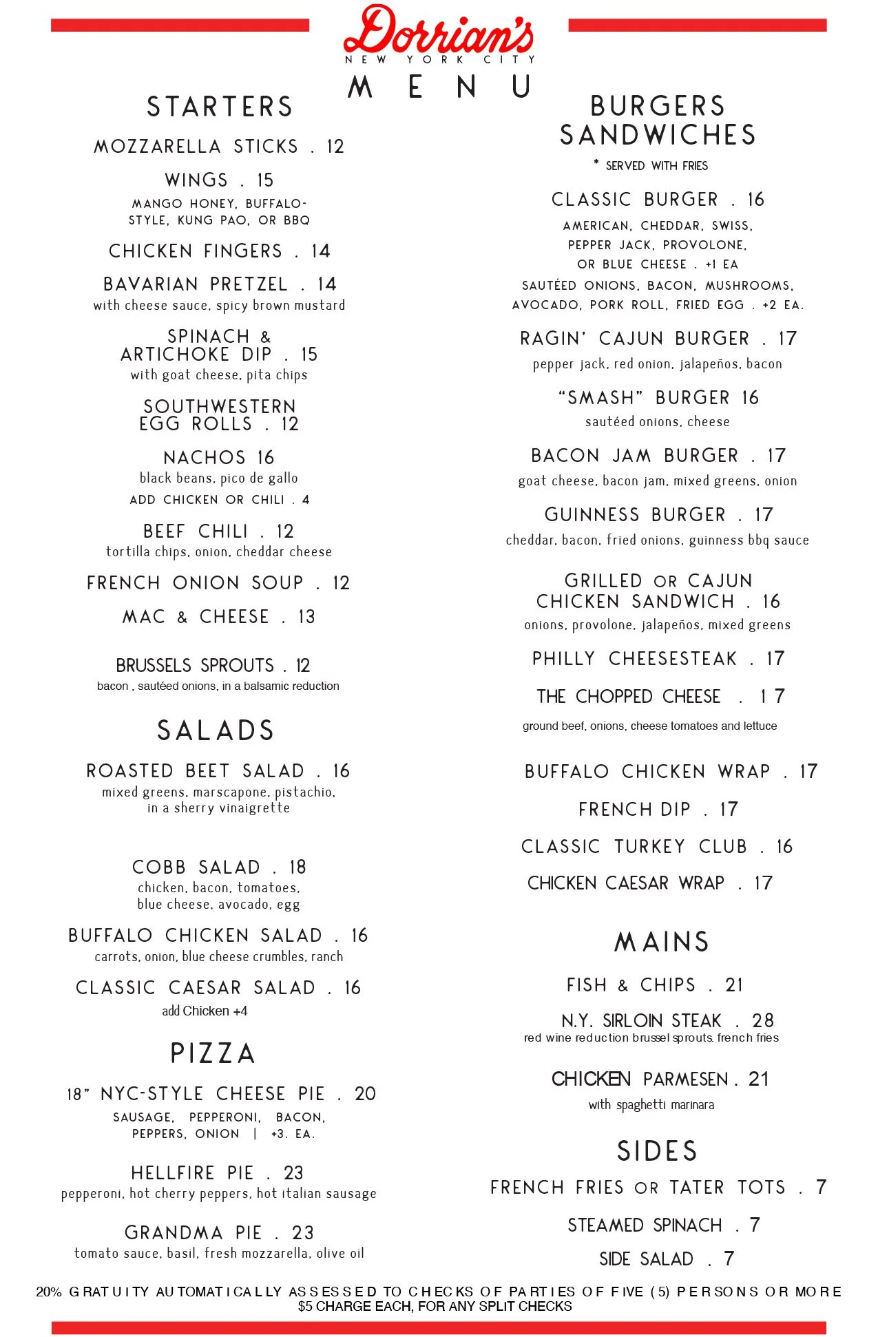 MENUS | Dorrian’s Red Hand (New York City)