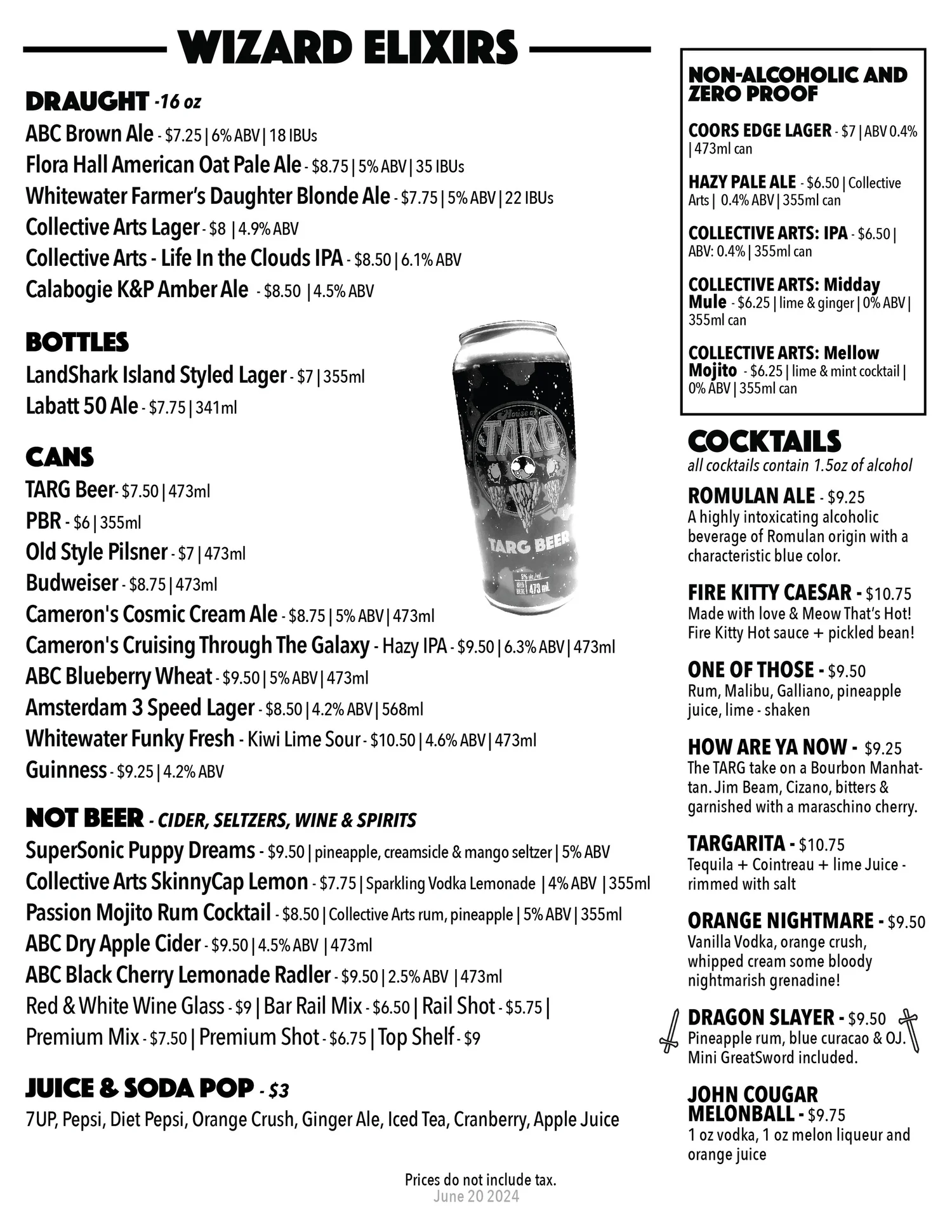 MENU: Perogies & Drinks (Copy) — House of TARG