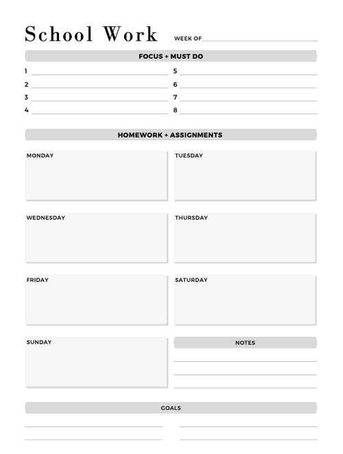 Kid's Weekly School Work Printable — Lauren Nicholsen
