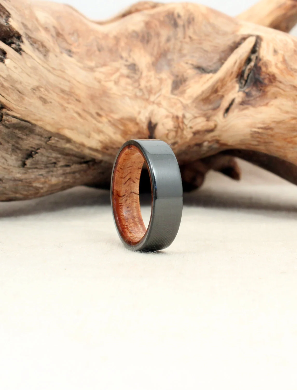 Black Zirconium Wood Ring | Ancient Bog Oak — WEDGEWOOD RINGS