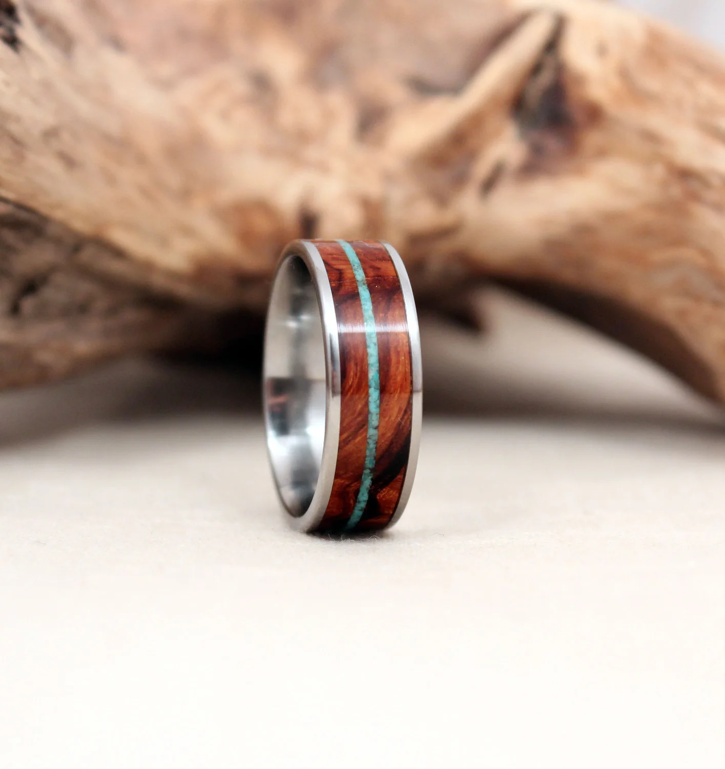 Whiskey Barrel Oak Ring | Titanium with Silver Pinstripes — WEDGEWOOD RINGS