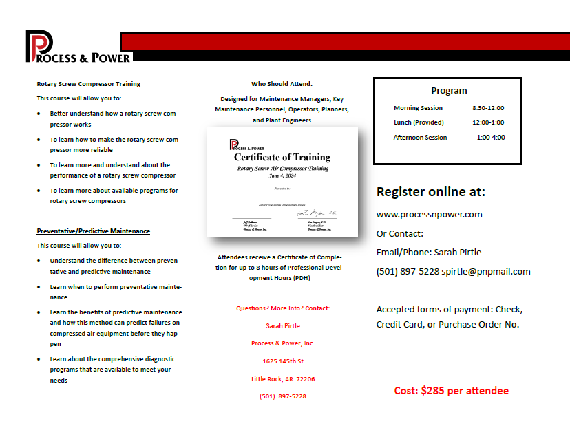 Rotary Screw Training — Process & Power, Inc