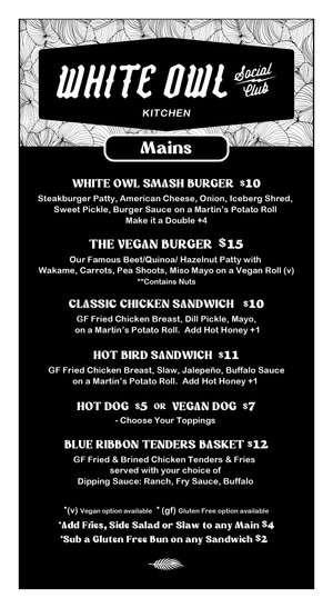 Menus — White Owl Social Club - Portland Food - Portland Events ...