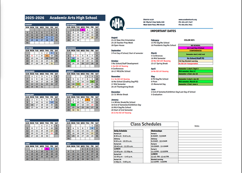 Calendar & Schedule — Academic Arts High School