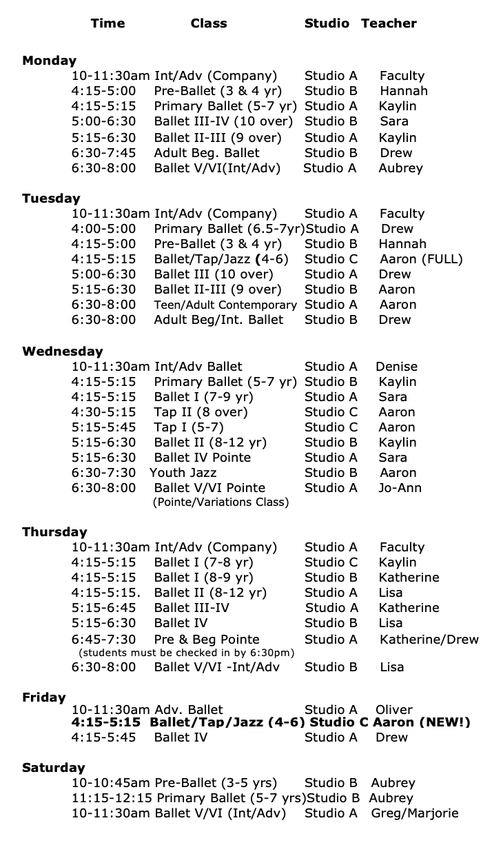 Schedule and Calendar — New Orleans Ballet Theatre