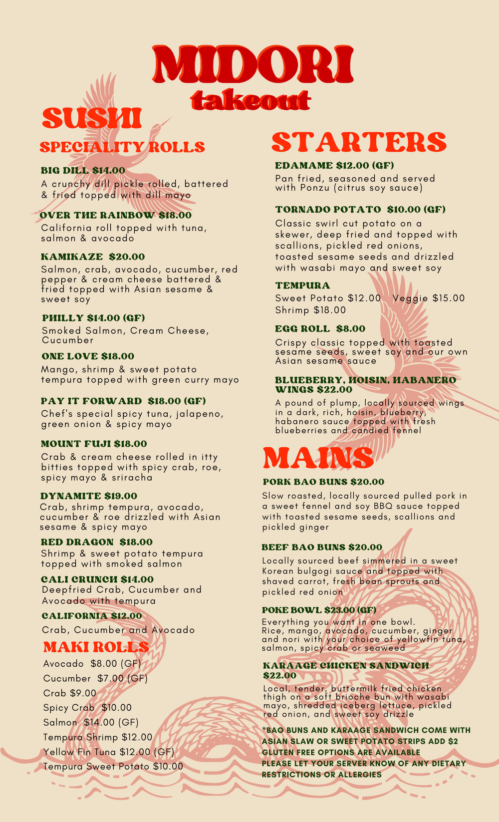 Takeout Menu — Midori Sushi