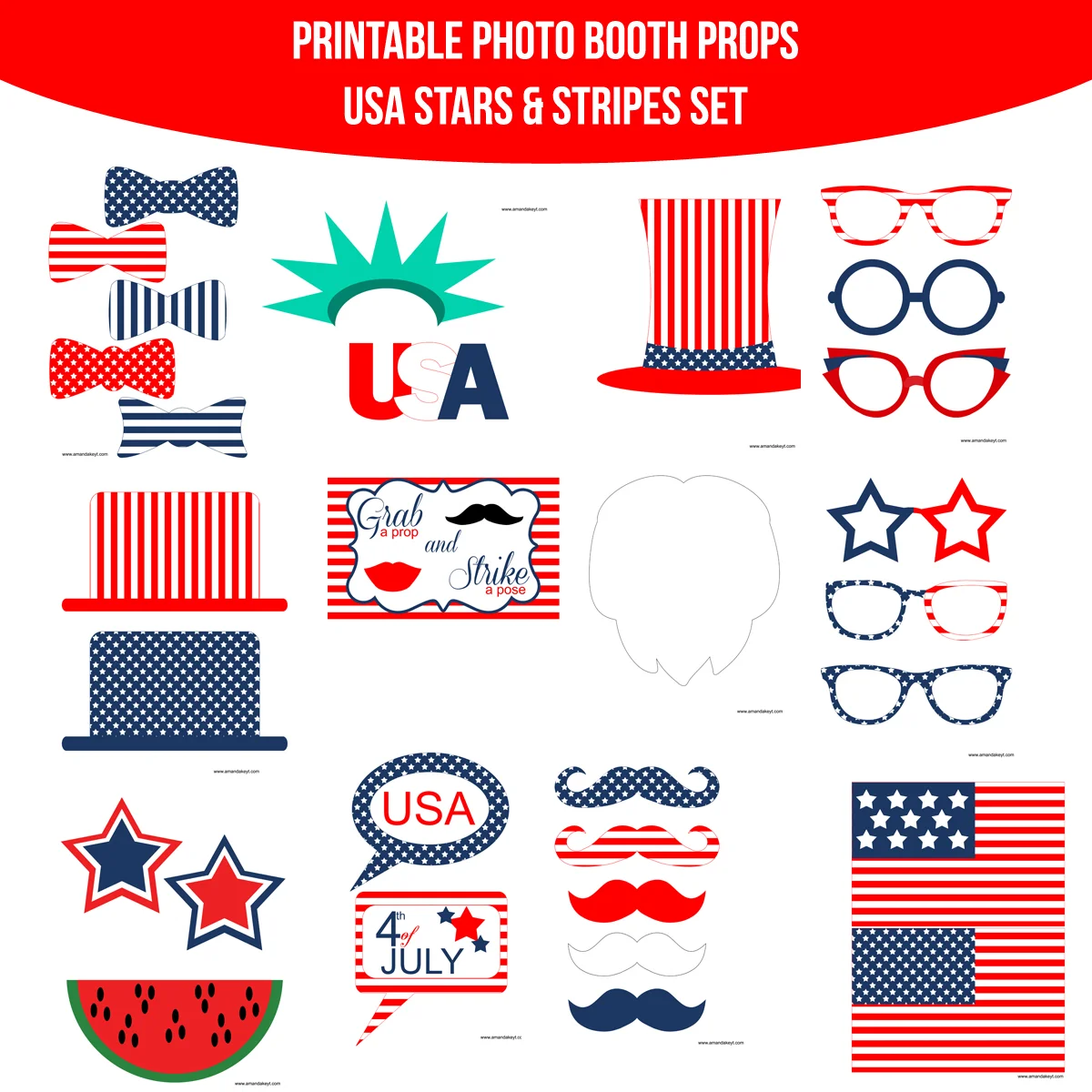 Instant Download Stars and Stripes Printable Photo Booth Prop Set ...