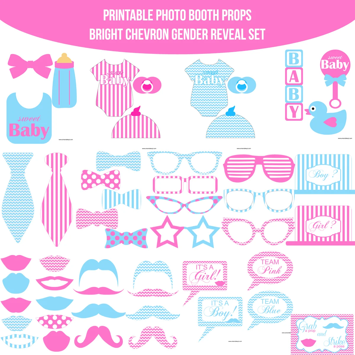 Instant Download Baby Gender Reveal Bright Chevron Printable Photo ...