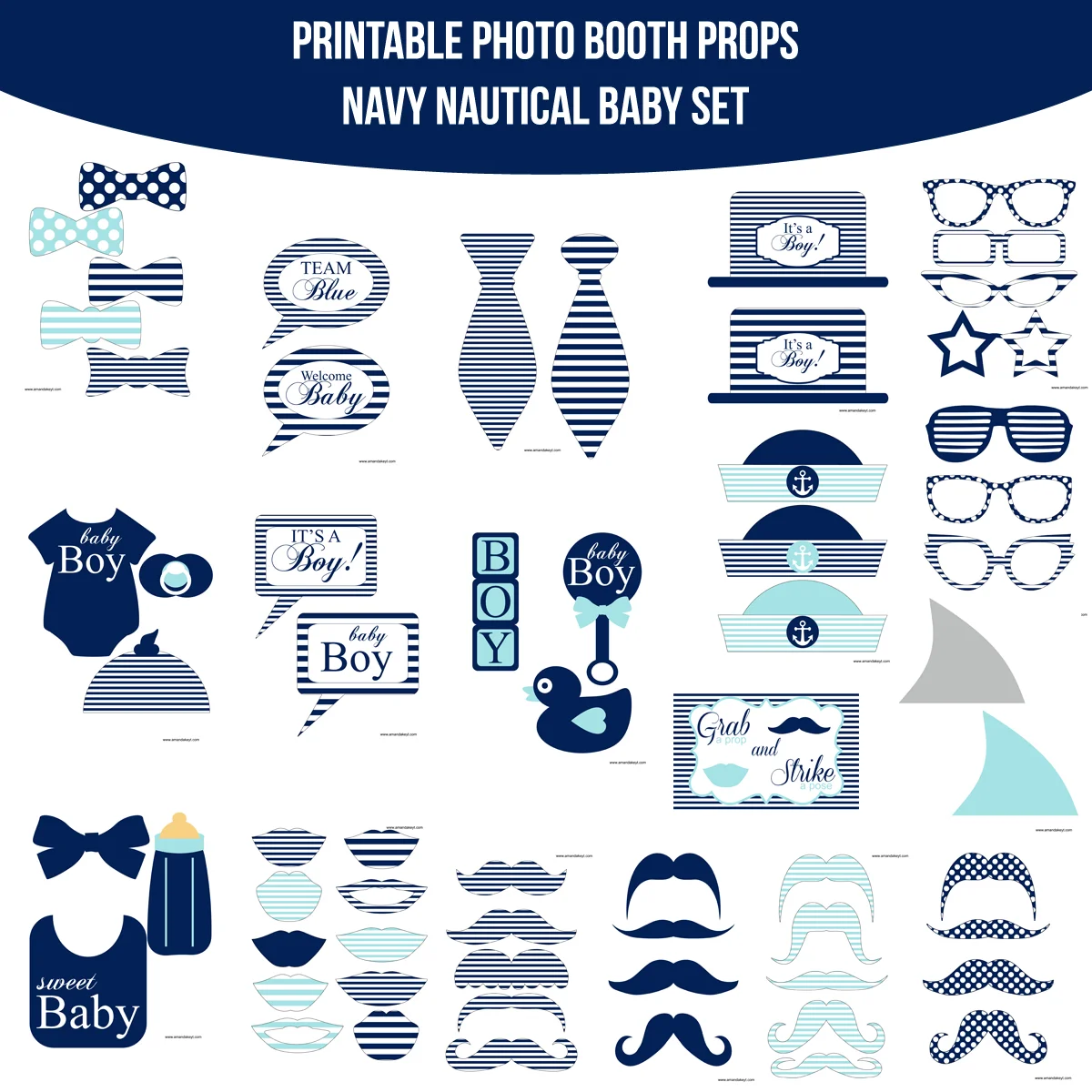 Instant Download Baby Nautical Navy Printable Photo Booth Prop Set ...