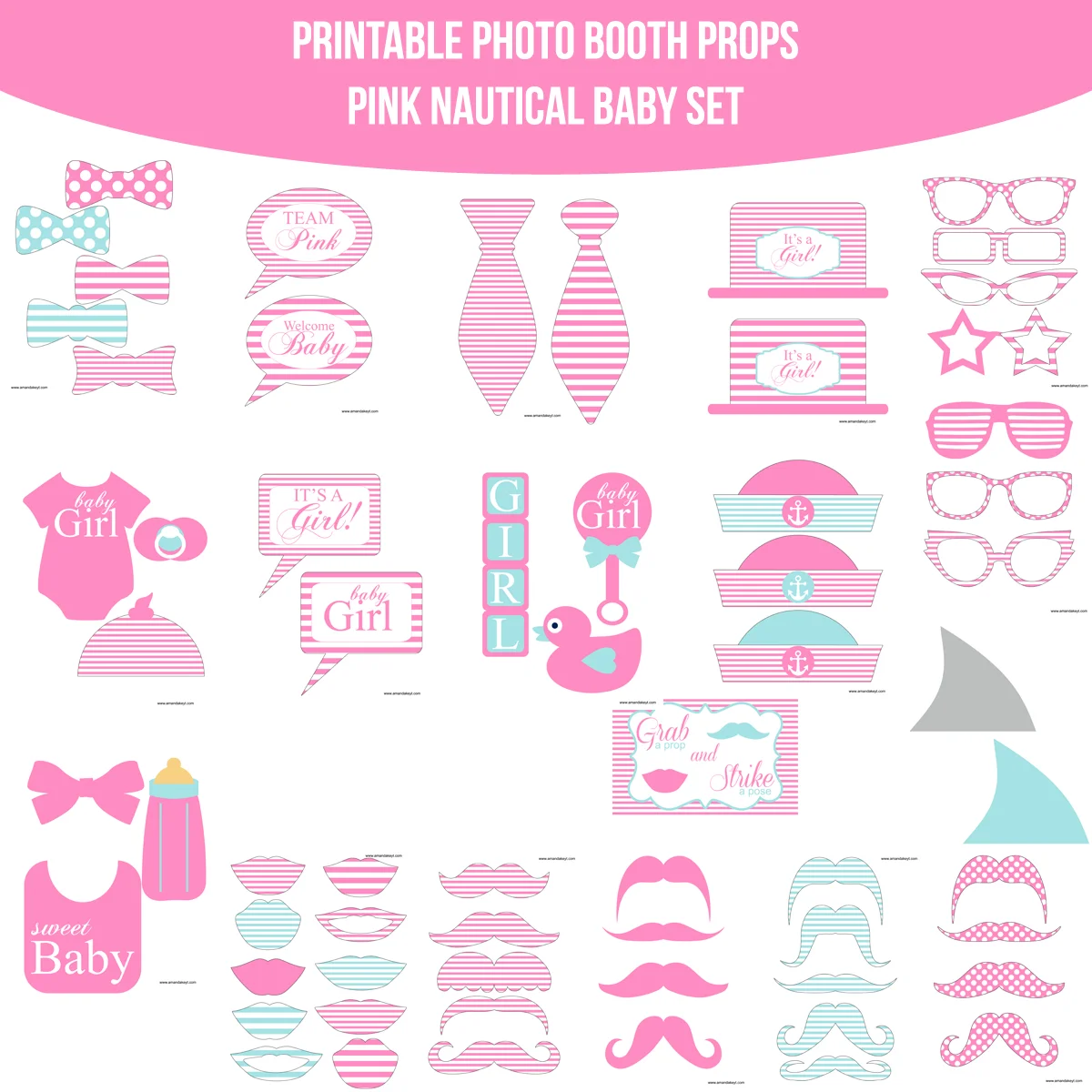 Instant Download Baby Nautical Pink Printable Photo Booth Prop Set ...