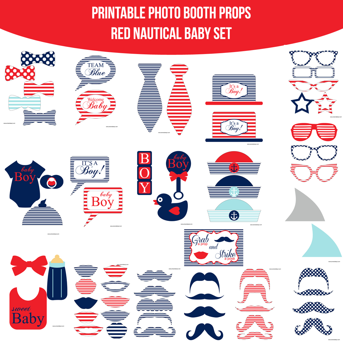 Instant Download Baby Nautical Red Printable Photo Booth Prop Set ...