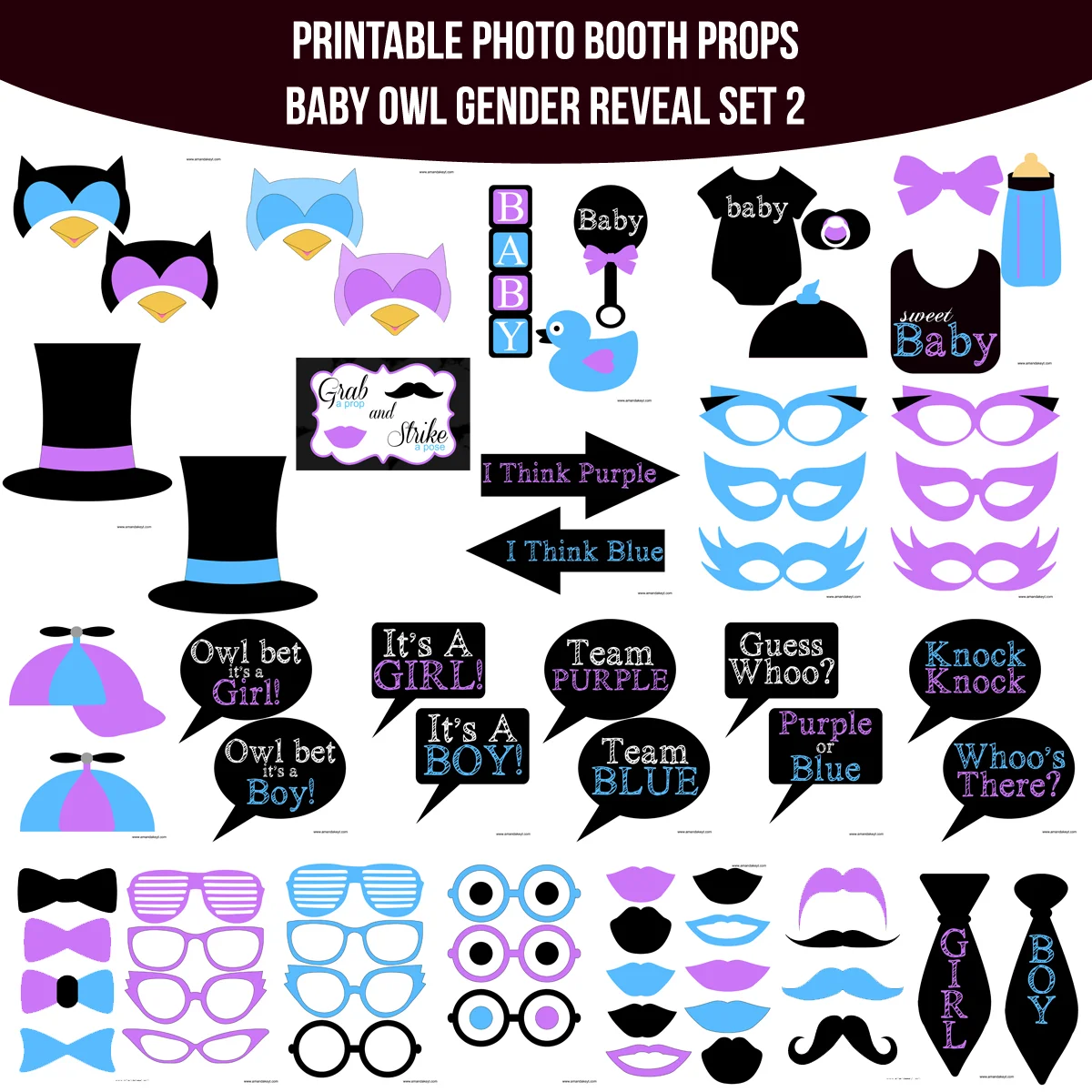 Instant Download Baby Purple Blue Owl Guess Whoo Gender Reveal ...