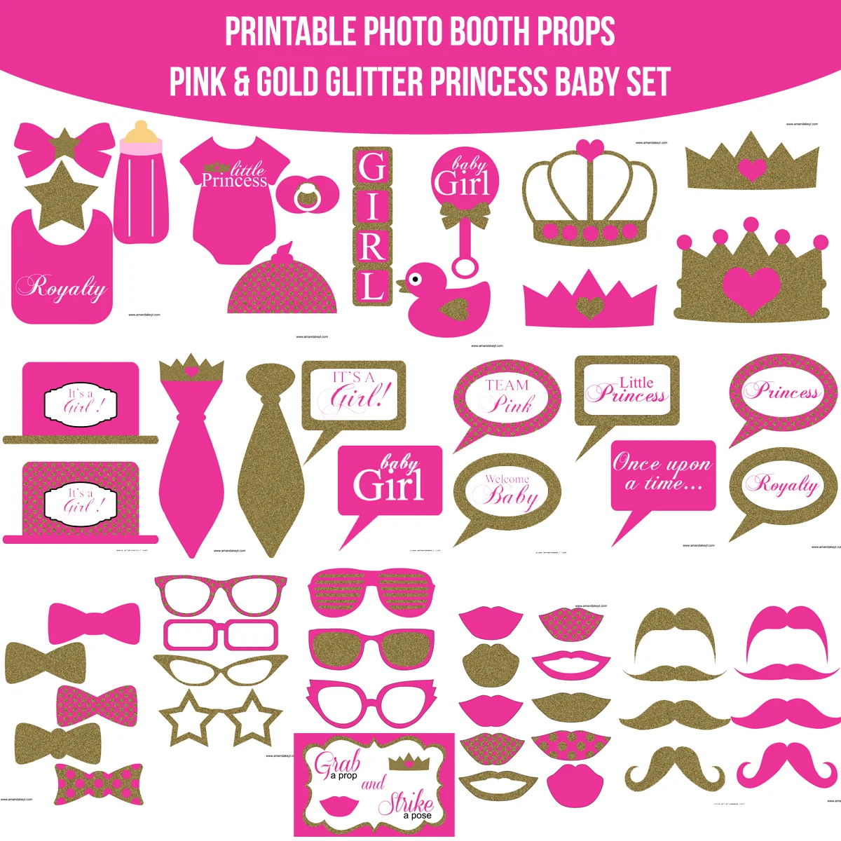 Instant Download Baby Princess Hot Pink & Gold Glitter Printable Photo ...