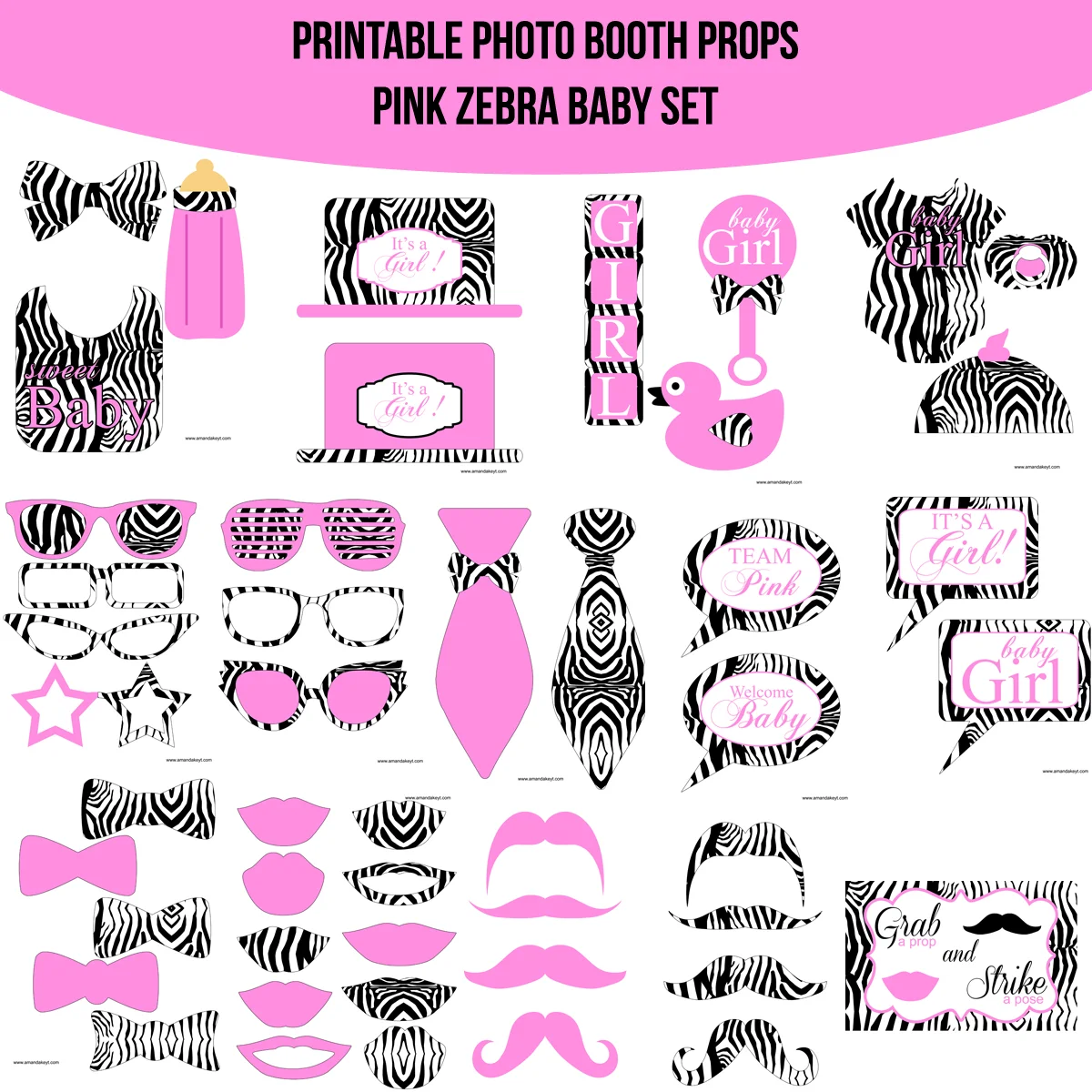 Instant Download Zebra Baby Pink Printable Photo Booth Prop Set ...