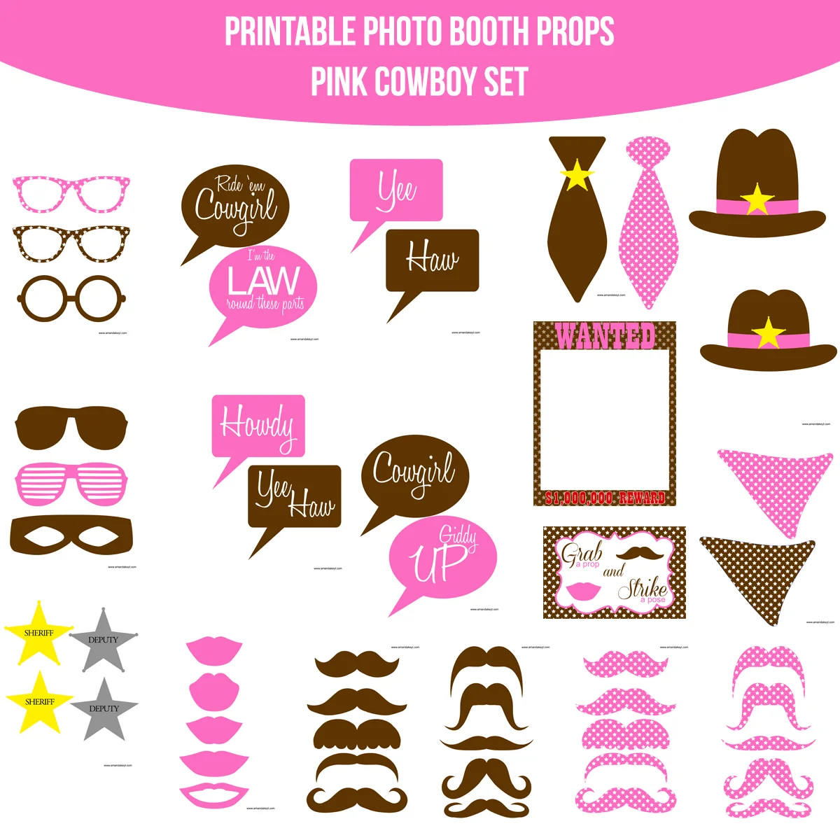 Instant Download Cowboy Pink Printable Photo Booth Prop Set — Amanda ...
