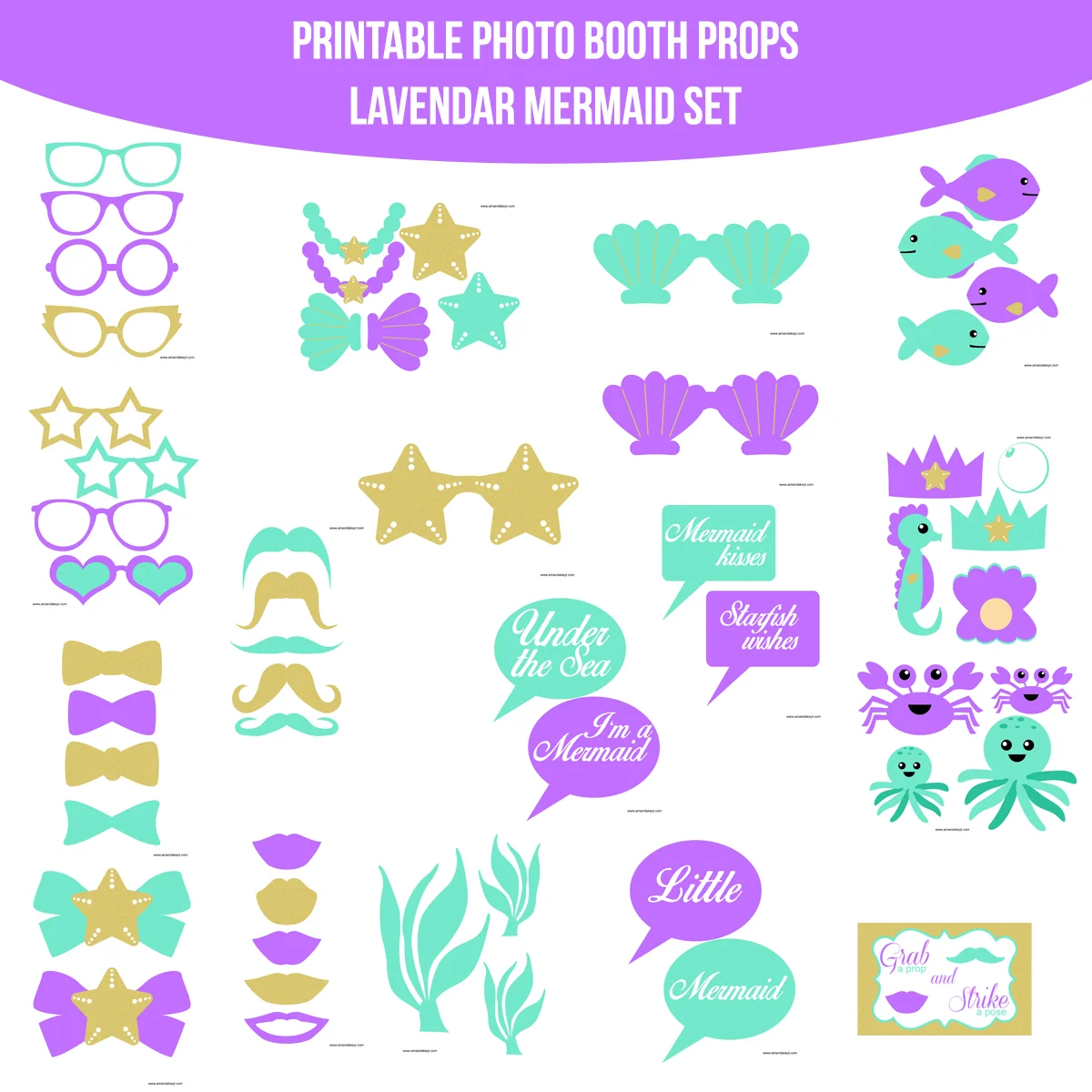 Instant Download Lavendar Mermaid Printable Photo Booth Prop Set ...