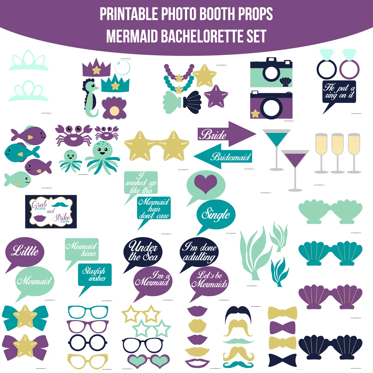 Instant Download Lavendar Mermaid Bachelorette Printable Photo Booth ...