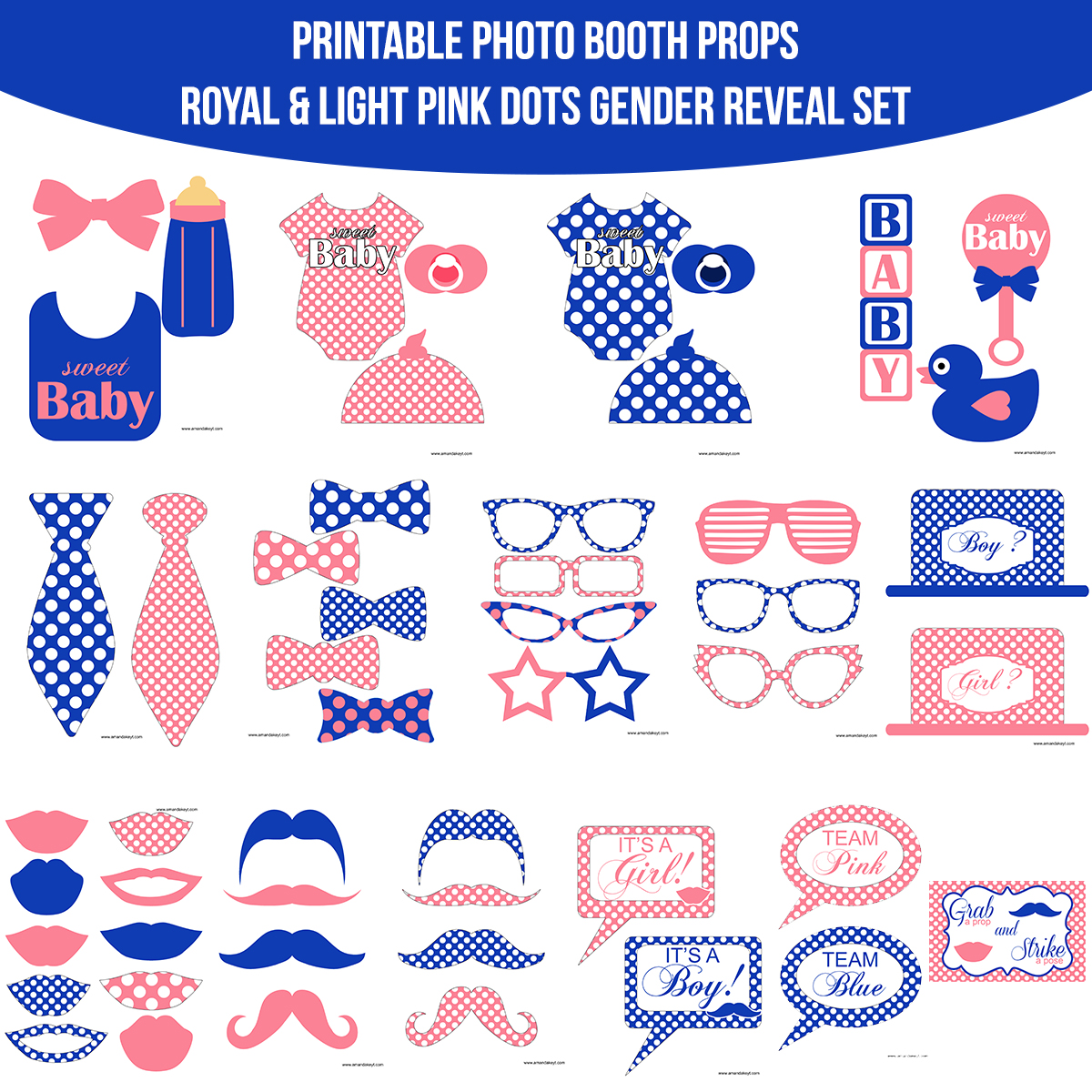 Instant Download Baby Gender Reveal Bright Dots Printable Photo Booth ...