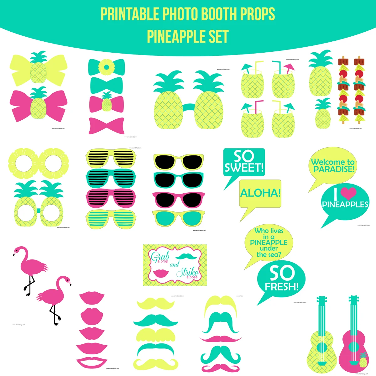 Instant Download Pineapple Printable Photo Booth Prop Set — Amanda Keyt ...