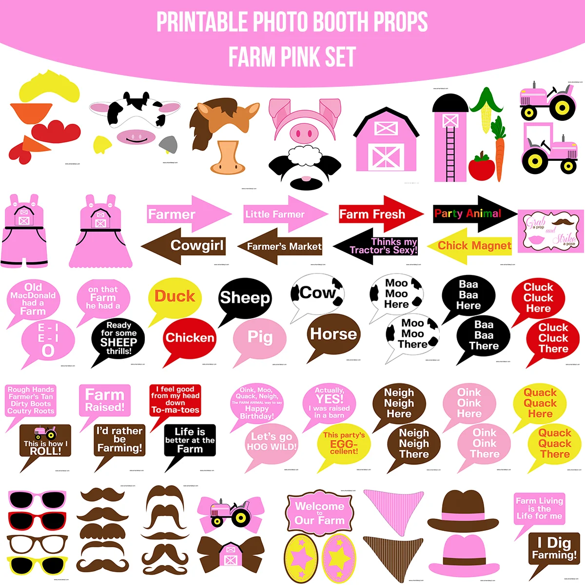 Instant Download Farm Pink Printable Photo Booth Prop Set — Amanda Keyt ...