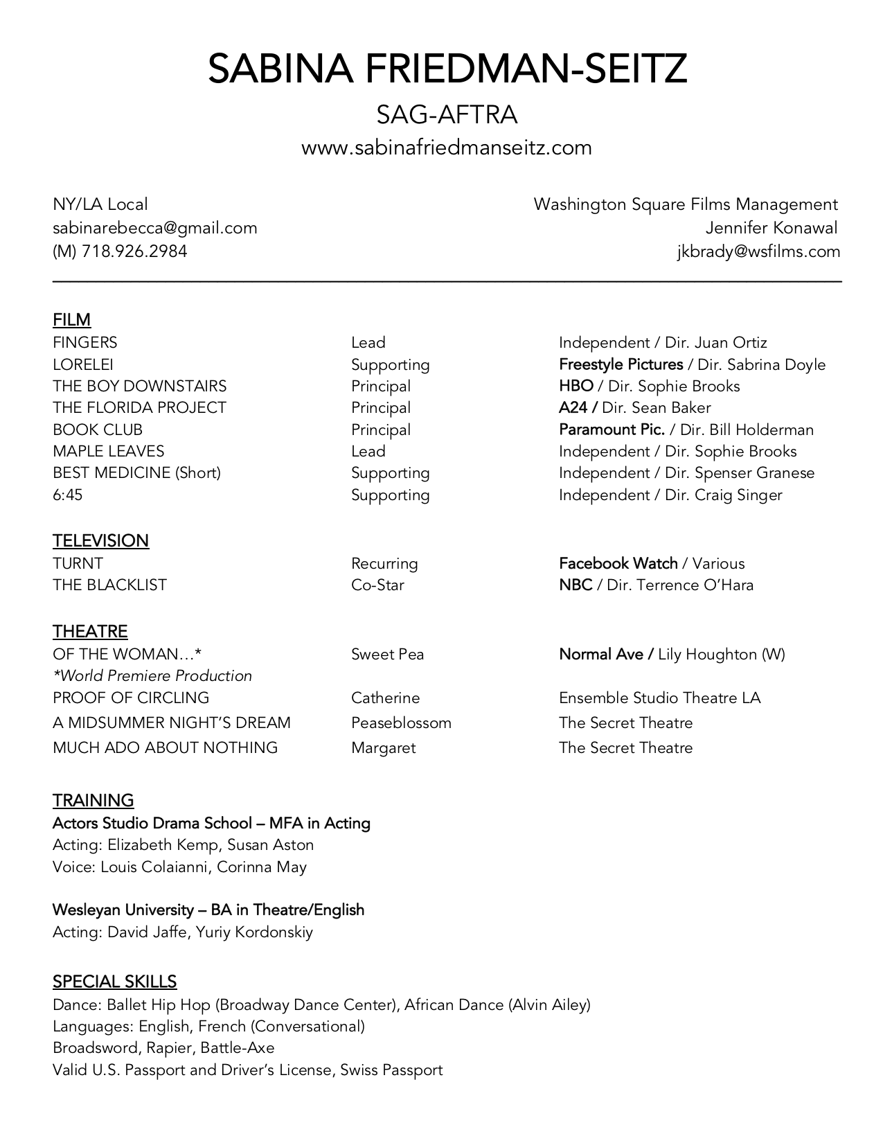 Resume — sabina friedman-seitz