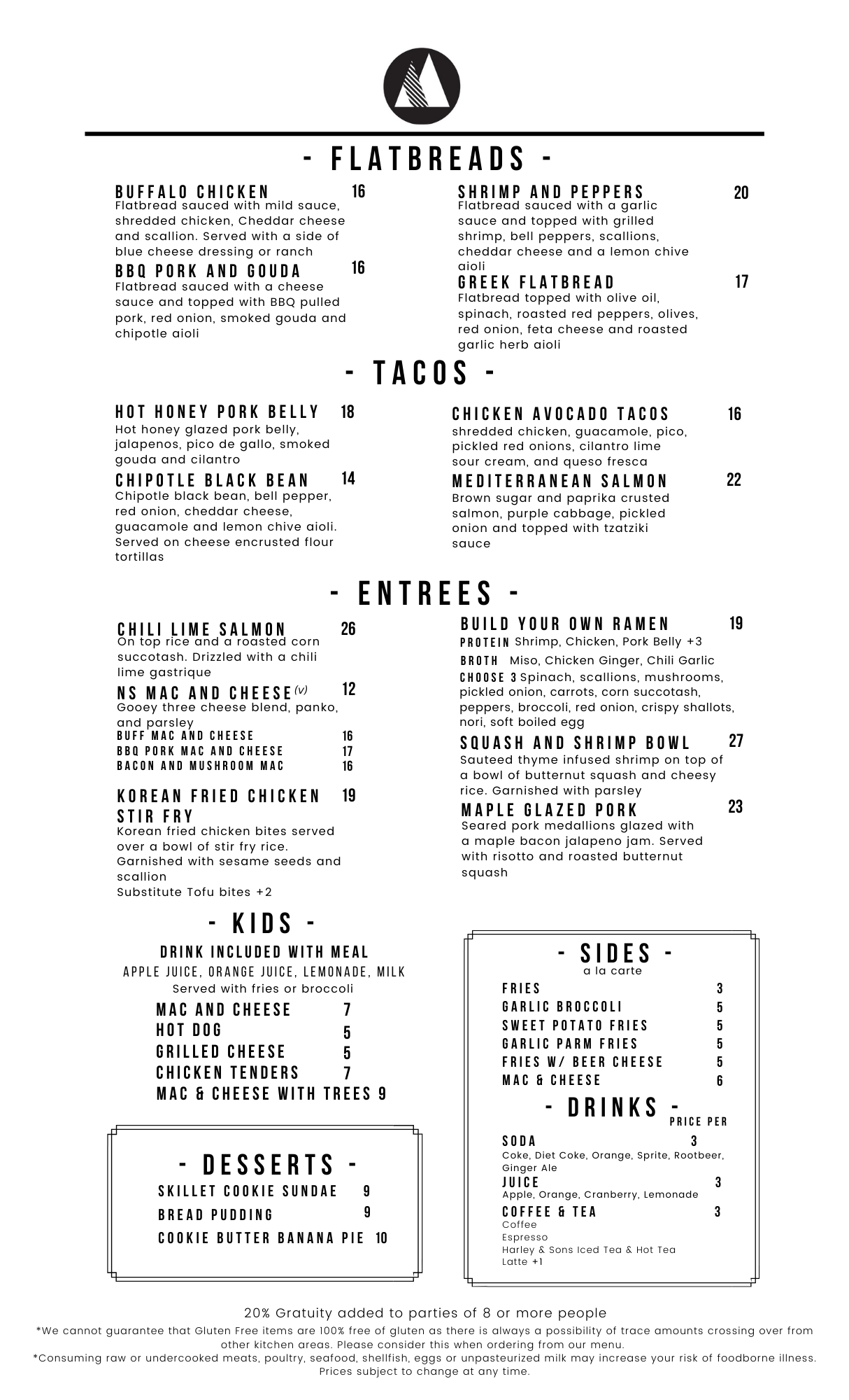 Dinner Menu — NORTH SLOPE BREWING CO